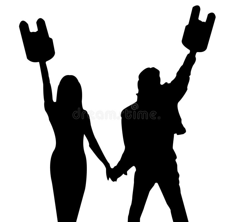 Silueta De La Gente Con Las Manos Aumentadas Con Los Cuernos ...