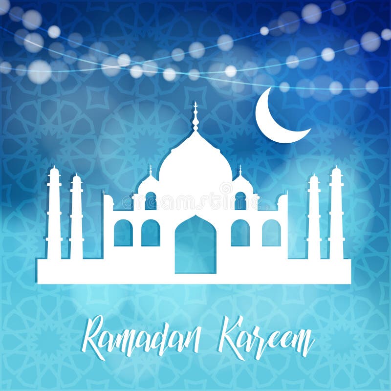 Silueta De La Mezquita Y De La Luna Tarjeta Del Kareem De Ramadan Fondo
