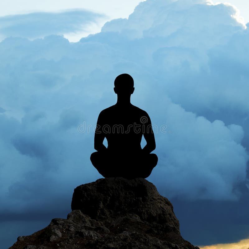 Silueta De La Persona Meditating Foto de archivo - Imagen de contra ...