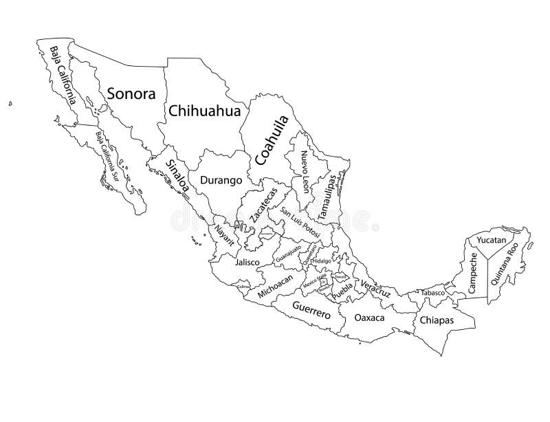 Silueta En Blanco Editable Del Mapa De México Stock de ilustración ...