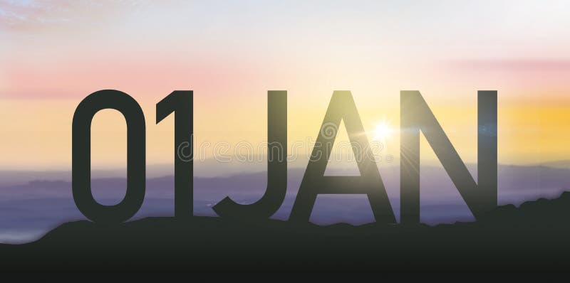 Silueta Enero Con Salida Del Sol Imagen de archivo - Imagen de silueta ...