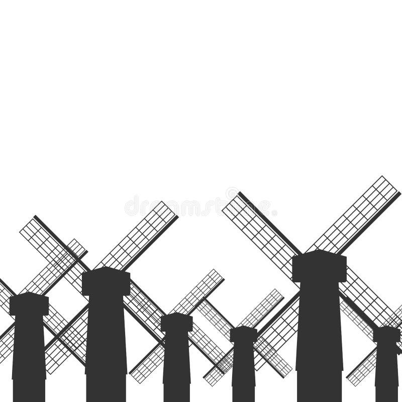 Silueta De Molinos De Viento. Diseño De Fondo Decorativo De Ilustración ...