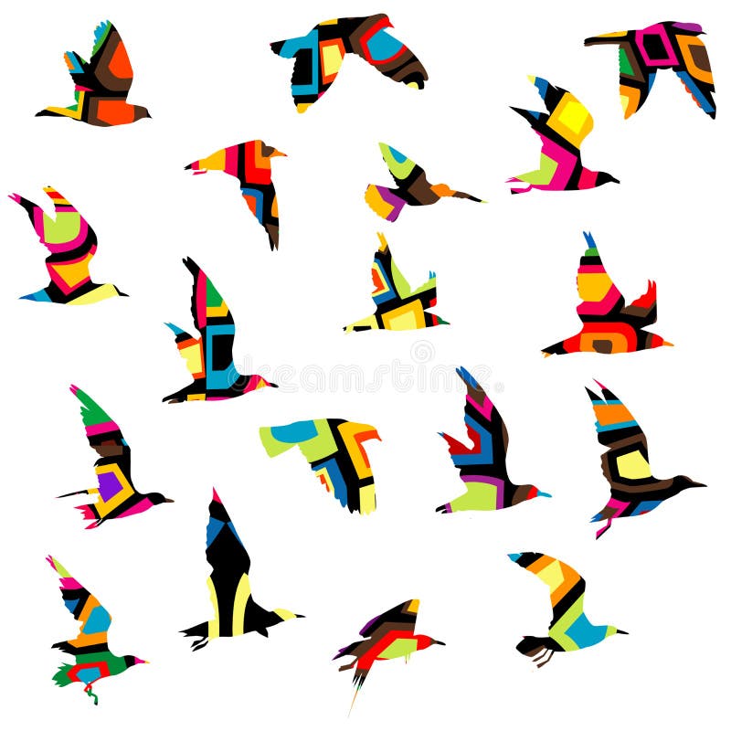 Siluetas Coloridas De Aves Volando Ilustración del Vector - Ilustración ...