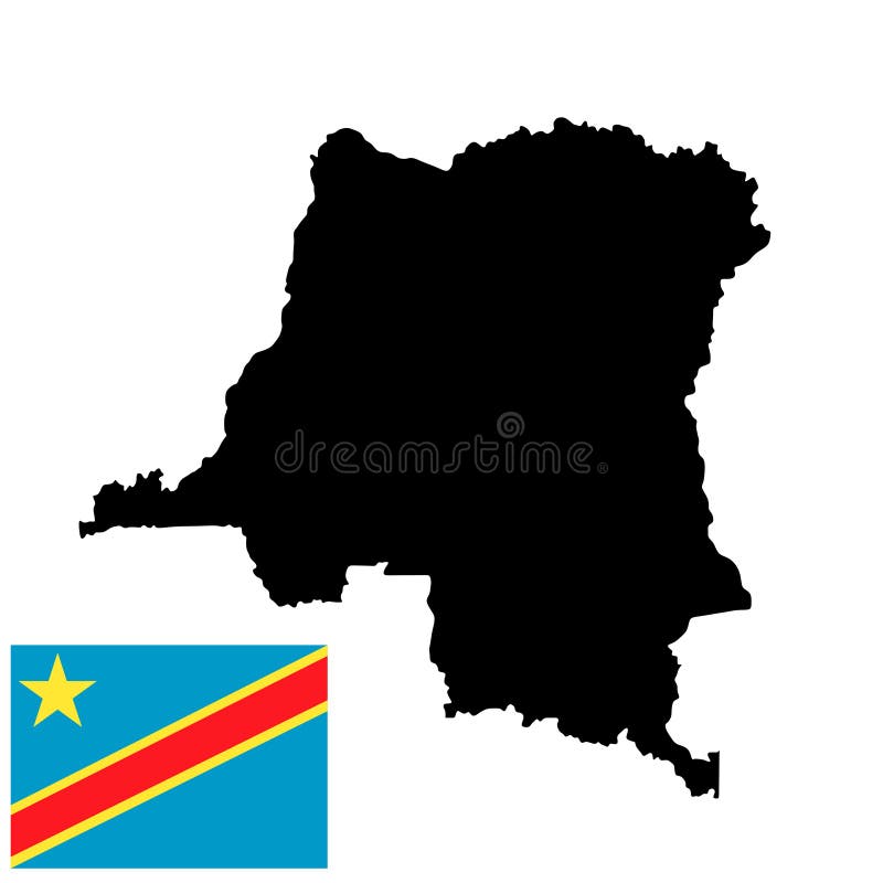 Siluetta Della Mappa Di Repubblica Democratica Del Congo E Bandiera Di ...