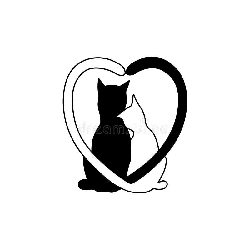 Siluetta Delle Coppie Del Gatto Nell'amore Con Le Code Del Cuore Di ...