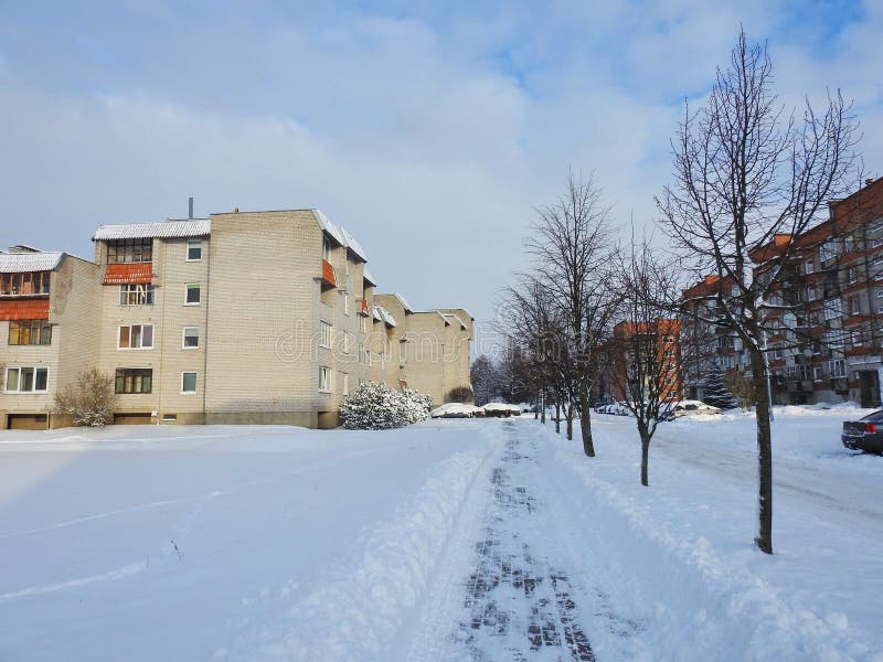 Silute Stad I Vinter, Litauen Arkivfoto - Bild av ställe, byggnader ...