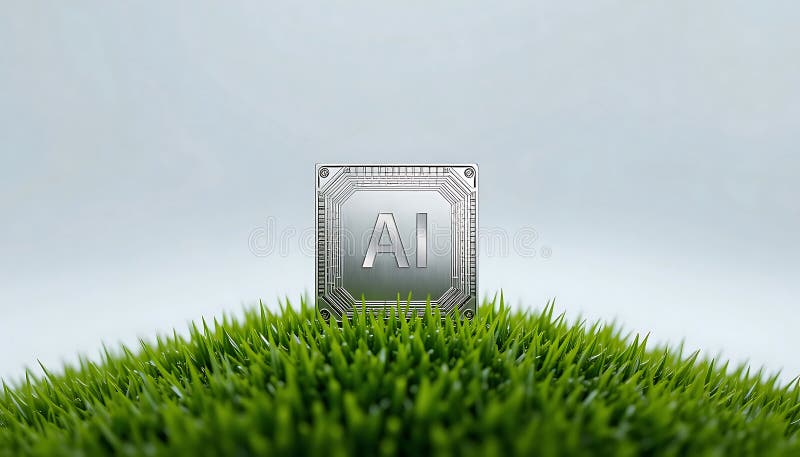 Silver Ai Chip on Green Grass Background. Cpu. AI Technology in Nature ...