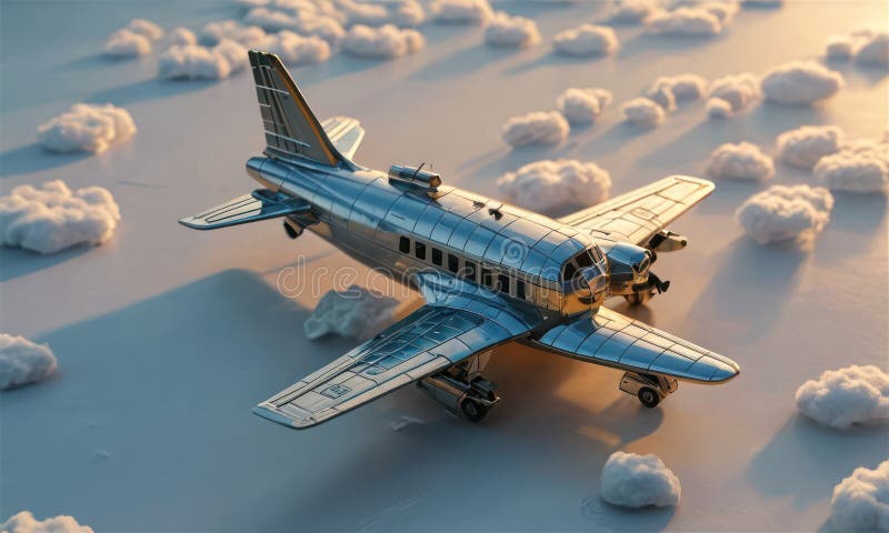 A Silver Airplane is Flying through the Clouds. Stock Illustration ...