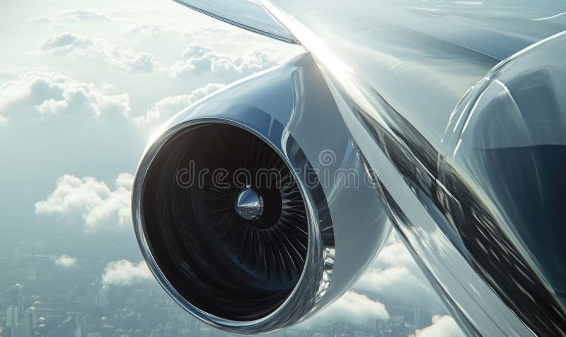 A Silver Airplane Wing with a Large Jet Engine Stock Photo - Image of ...