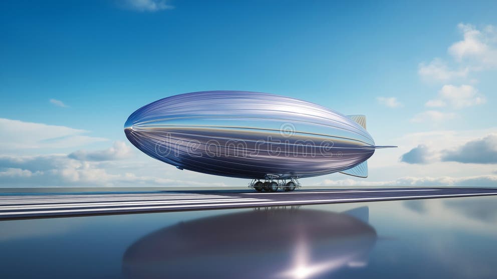 Silver Airship of the Future on a Platform. Urban Transport of the ...