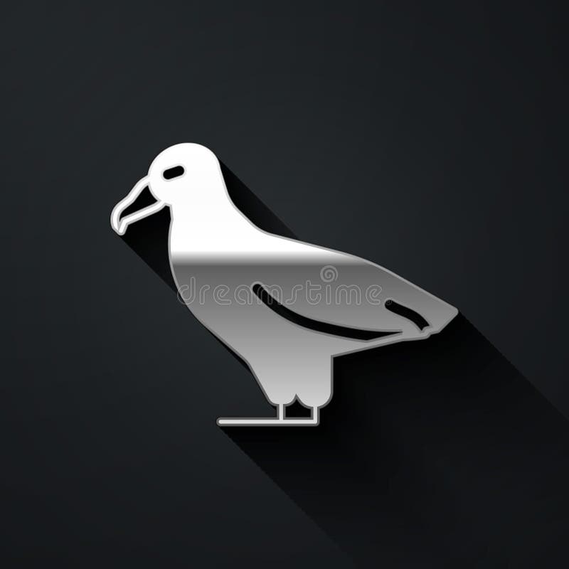 Silver Albatross Icon Isolated on Black Background. Long Shadow Style ...