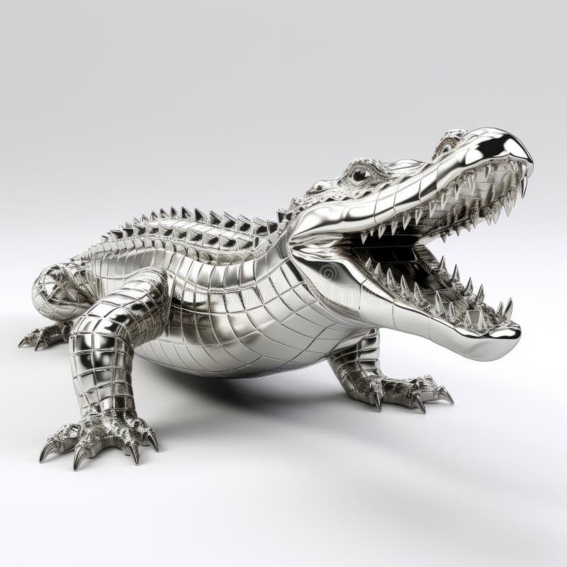 Silver Alligator Statue: a Stunning 3d Model with Metal Texture Stock ...
