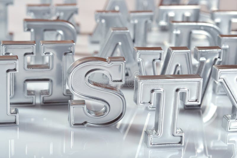 Silver Alphabet Letters Close-up on a White Stock Image - Image of font ...