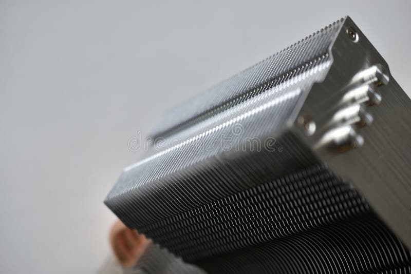 Silver Aluminum CPU Radiator with Copper Cooling Tubes Close-up Stock ...