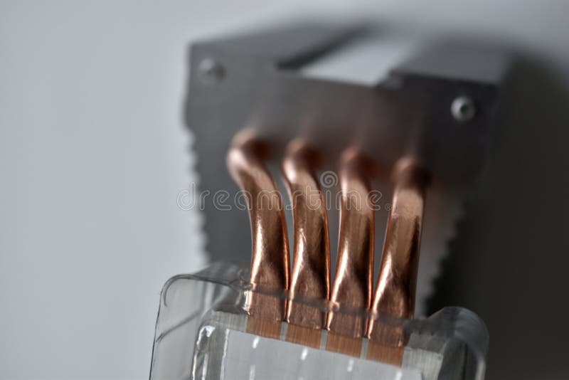 Silver Aluminum CPU Radiator with Copper Cooling Tubes Close-up Stock ...