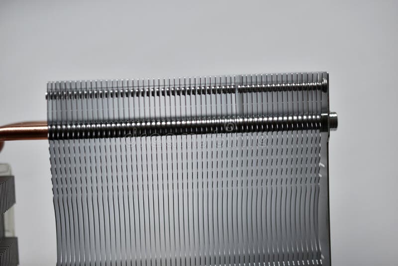 Silver Aluminum CPU Radiator with Copper Cooling Tubes Close-up Stock ...
