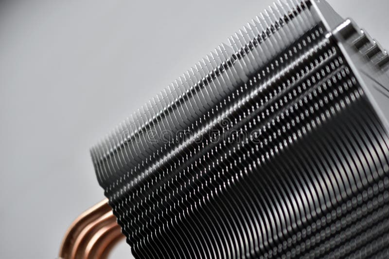 Silver Aluminum CPU Radiator with Copper Cooling Tubes Close-up Stock ...