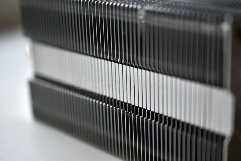 Silver Aluminum CPU Radiator with Copper Cooling Tubes Close-up Stock ...