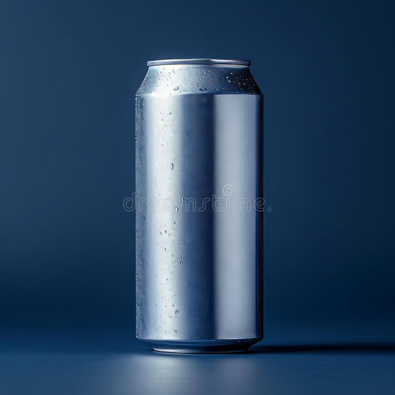 Silver Aluminum Drink Can with Condensation, on Blue Background ...