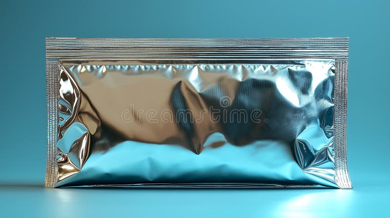 Silver Aluminum Ziplock Bag Mockup Packaging on Blue AI-Generated Stock ...