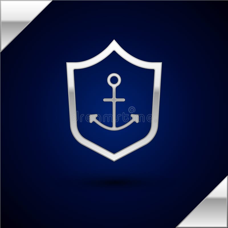 Silver Anchor Inside Shield Icon Isolated on Dark Blue Background ...
