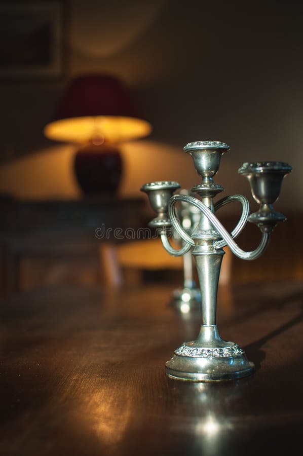Silver ancient Candlestick stock photo. Image of retro - 77607406