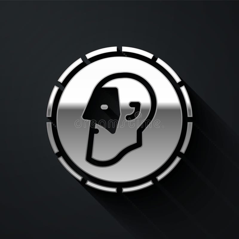 Silver Ancient Coin Icon Isolated on Black Background. Long Shadow ...
