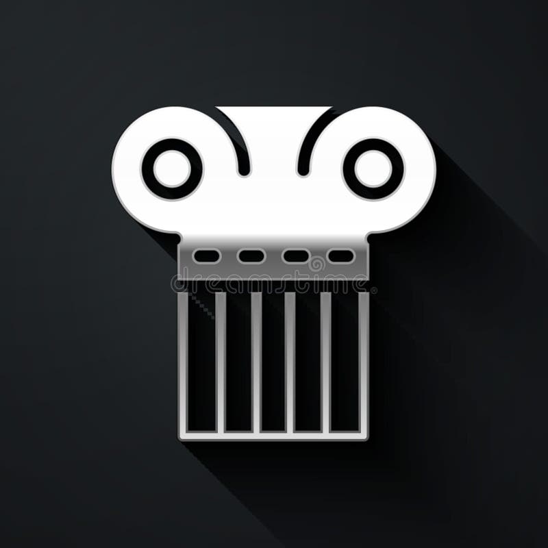 Silver Ancient Column Icon Isolated on Black Background. Long Shadow ...