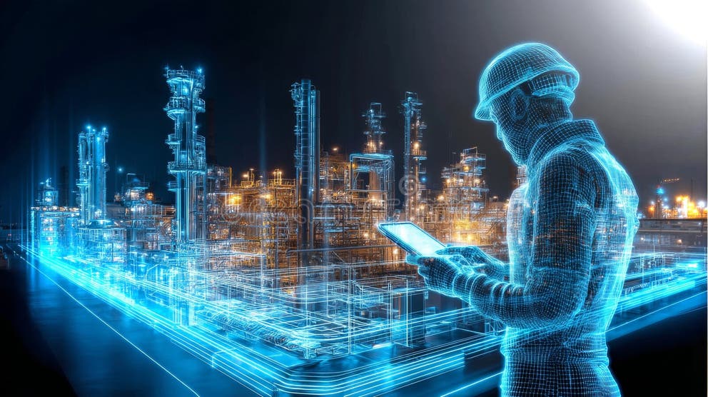 Silver Android Observes Complex Holographic Display in Manufacturing ...