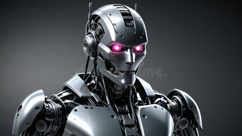 Silver Android with Red Eyes, Representing Futuristic Robotics and ...