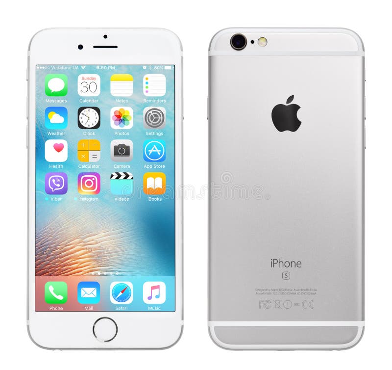 Silver Apple IPhone 6s Front View with IOS 9 on the Screen Editorial ...