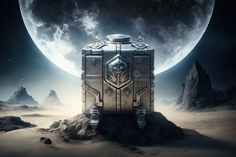 Silver Armor Chest on the Moon Against Backdrop of Space Stock ...