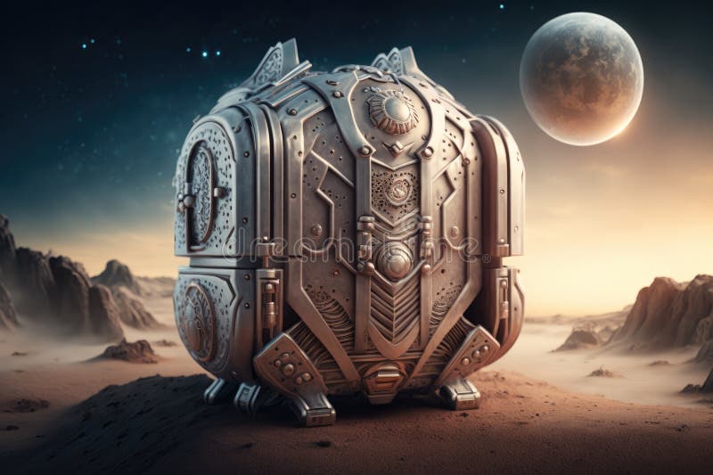 Silver Armor Chest on the Moon Against Backdrop of Space Stock ...