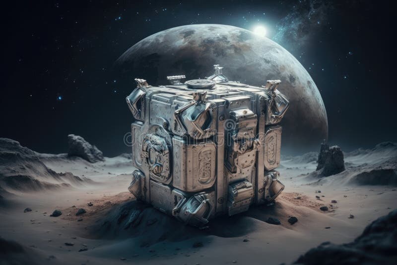 Silver Armor Chest on the Moon Against Backdrop of Space Stock ...