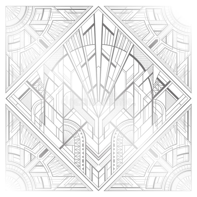 Silver Art Deco Illustration with Ornament on White Background Stock ...