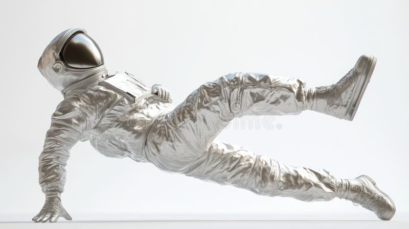 A Silver Astronaut Figure in a Dynamic Pose, Suggesting Motion and ...