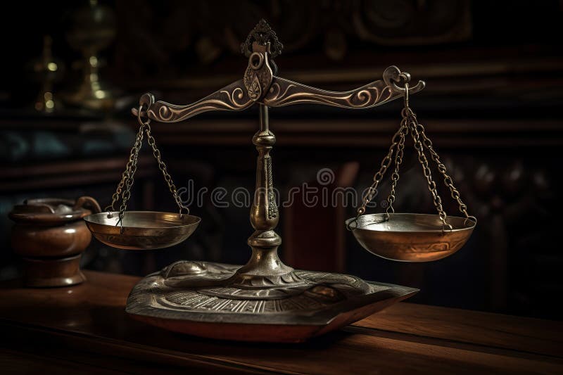 Silver and Authentic Scales on a Wooden Table, Easily Illuminated by ...