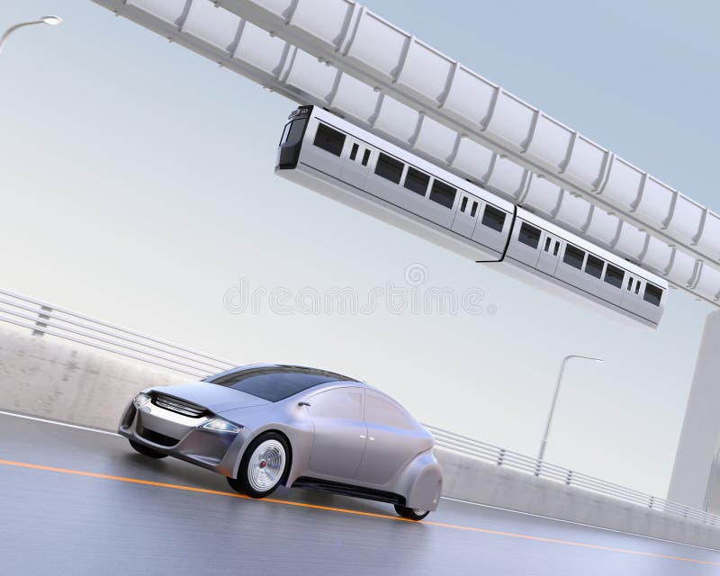 Silver Autonomous Car Driving on the Highway Stock Illustration ...