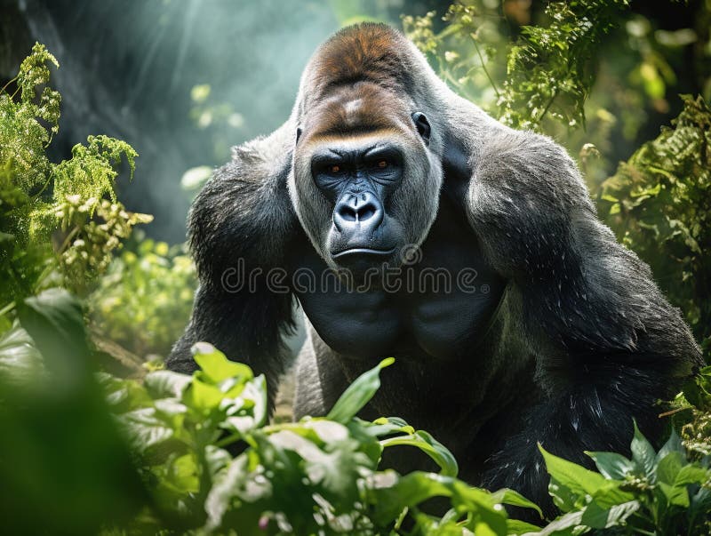 Ai Generated Illustration Wildlife Concept of Silver-back Gorilla Stock Illustration ...