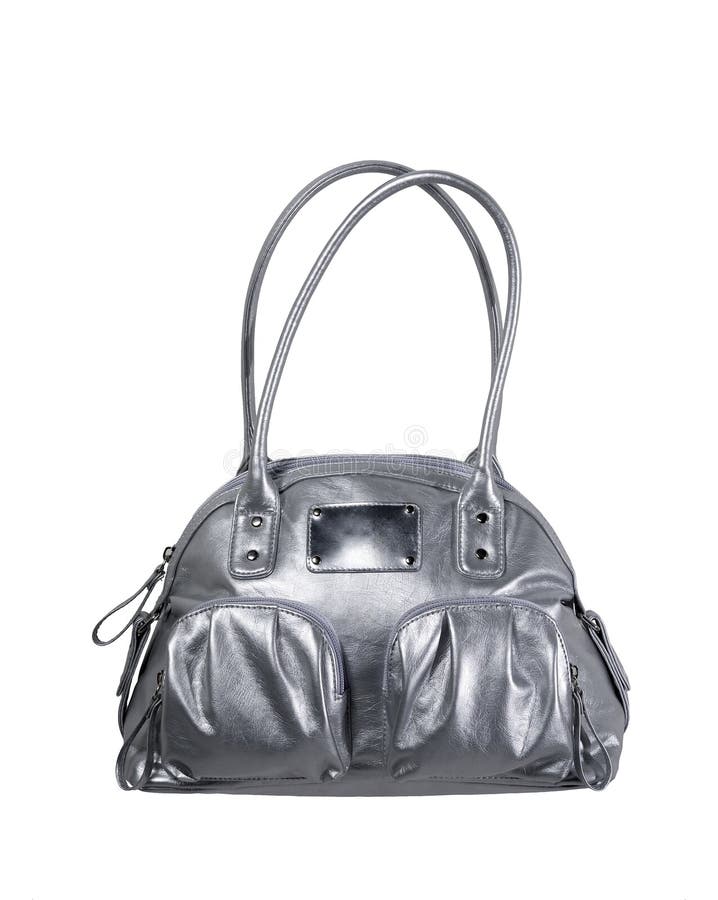 Fashionable Hand Bag Silver Isolated on White Stock Image - Image of ...