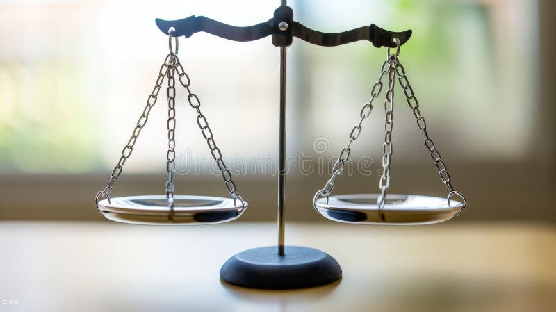 Silver Balance Scale with Empty Pans on Table Stock Illustration ...