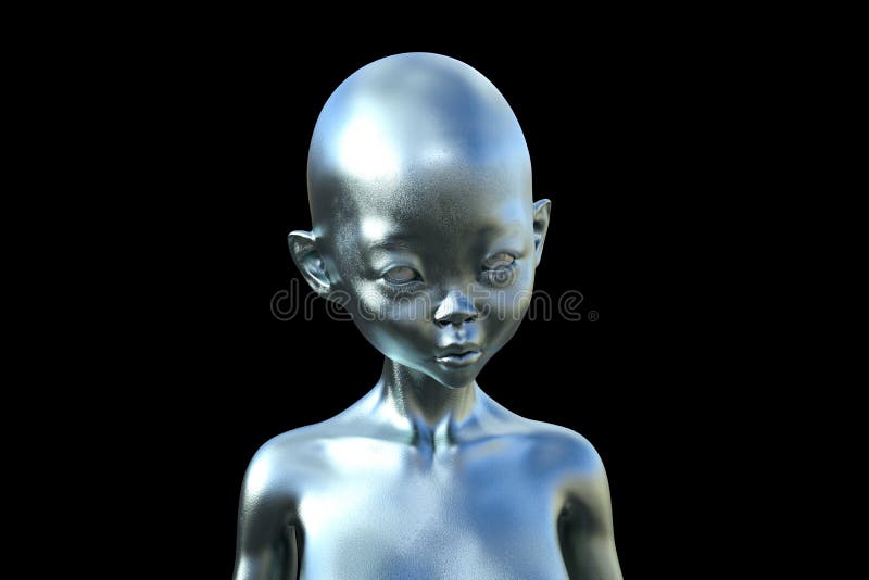 Silver Bald Alien Humanoid on a Blue Background. Stock Illustration ...