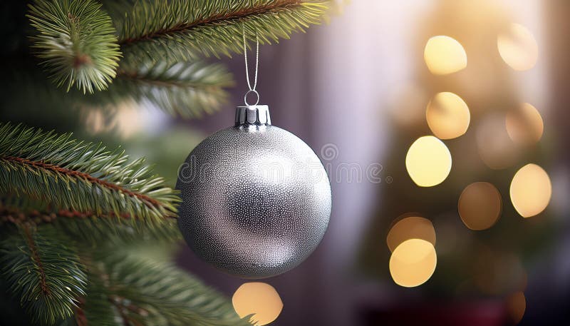 Silver Ball on Christmas Tree Stock Illustration - Illustration of ...