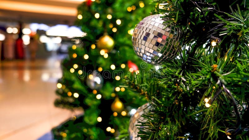 Silver Ball on Christmas Tree Stock Photo - Image of light, ornament ...