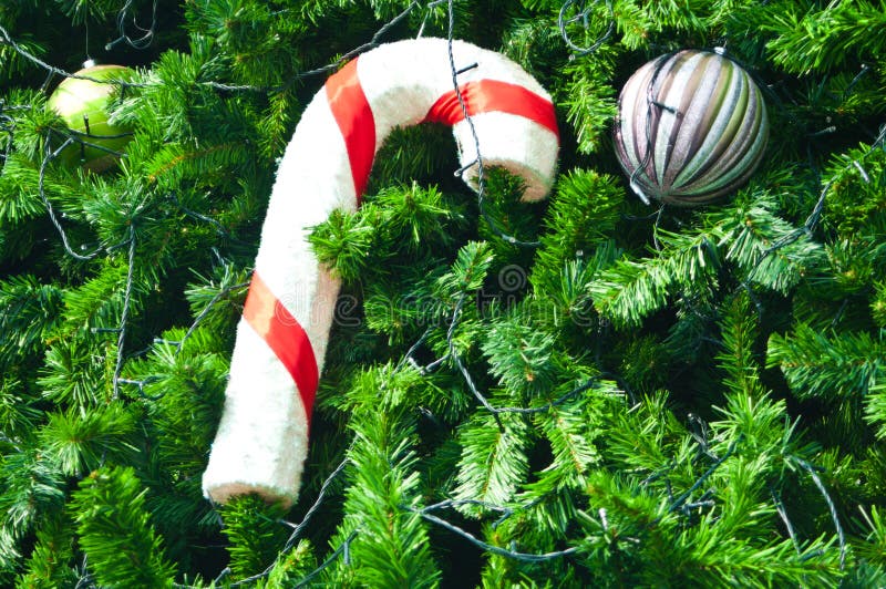 Silver Ball and Gift on Christmas Tree Stock Image - Image of greetings ...