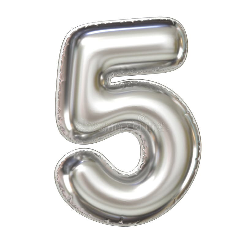 Silver Balloon Font 3d Rendering, Number 5 Stock Illustration ...