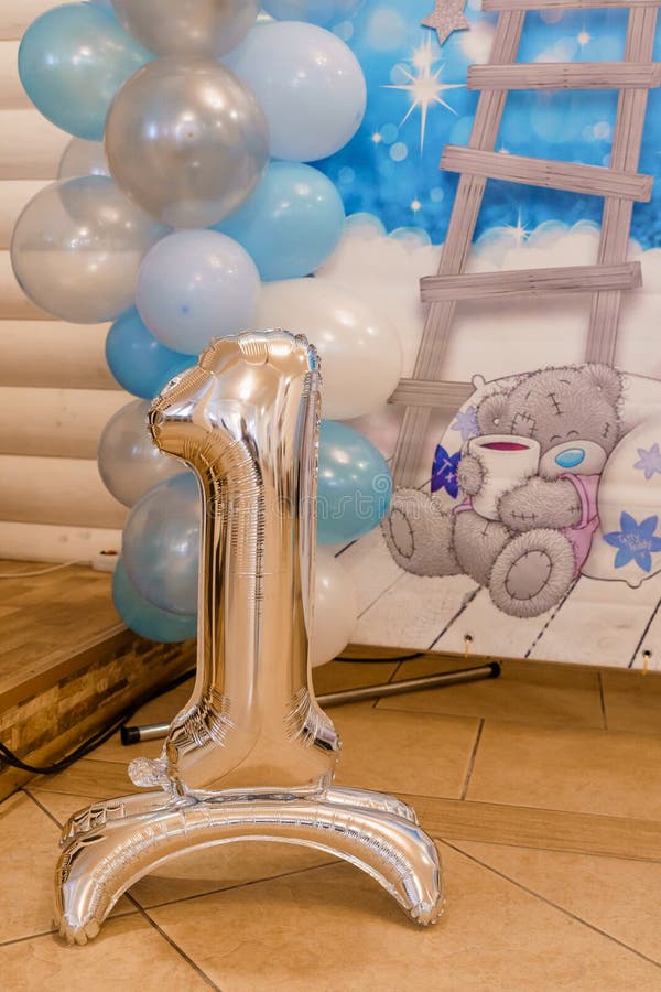 Silver Balloon Number One for a First Birthday Celebration Stock Photo ...