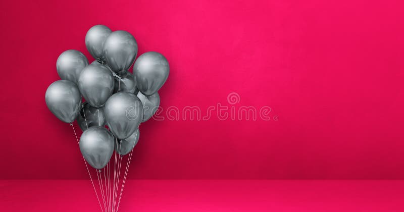 Silver Balloons Bunch on a White Wall Background. Horizontal Banner ...