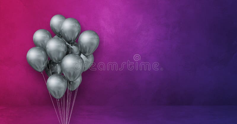 Silver Balloons Bunch on a Black Wall Background. Horizontal Banner ...