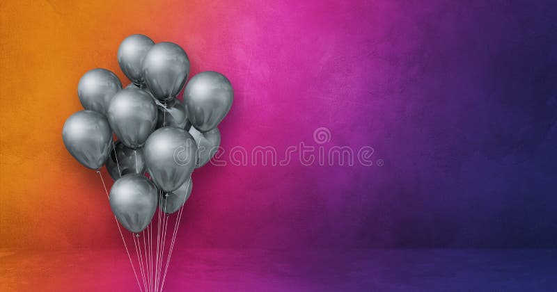 Silver Balloons Bunch on a White Wall Background. Horizontal Banner ...